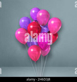 Pink balloons bunch on a grey wall background. 3D illustration render ...
