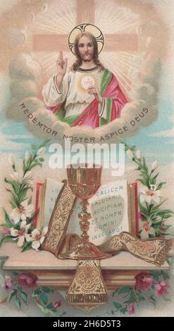 Sacred bible and Holy card with Jesus Christ image on a wooden desk ...