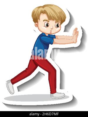 A boy pushing pose cartoon character sticker illustration Stock Vector ...