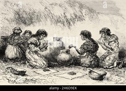 Old Indian women making shisha. Great Chaco, Bolivia, South America ...