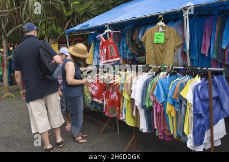 Cook Islands, Rarotonga. Batik cloth Punanga Nui Cultural market Stock ...