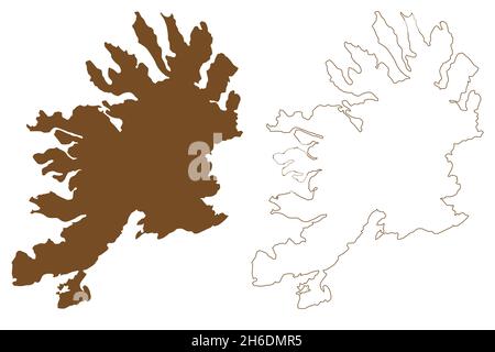 Senja island (Kingdom of Norway) map vector illustration, scribble ...