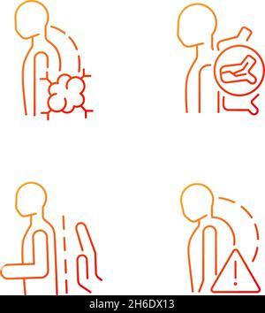 Back and posture problems gradient linear vector icons set. Spinal ...