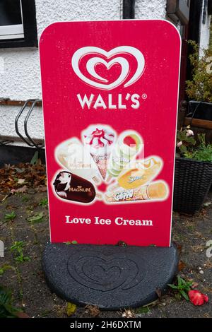 Walls ice cream sign advertising their various brands Stock Photo - Alamy