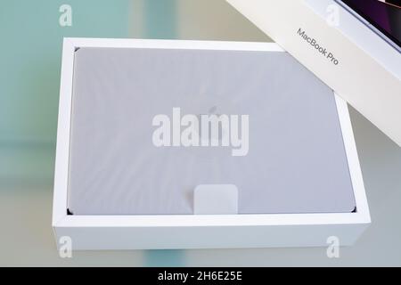 Bologna, Italy: November 11, 2021 Unboxing the new Apple MacBook Pro 14 ...