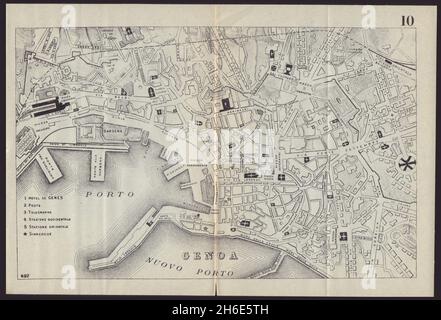 GENOA GENOVA GÊNES: Antique town plan. City map. Italy. BRADSHAW, 1890 ...