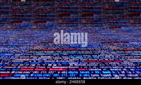 Infinite code in matrix. Animation. Endless text of multicolored program codes on black ...