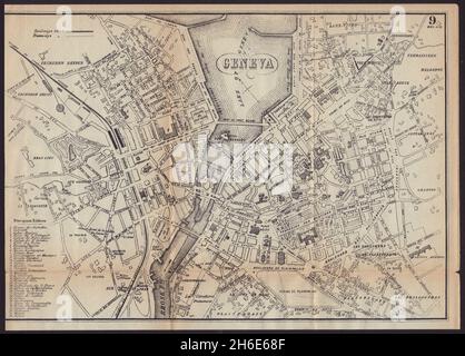 GENEVA GENÈVE GENEVE GENF Antique city town map plan & environs SDUK ...