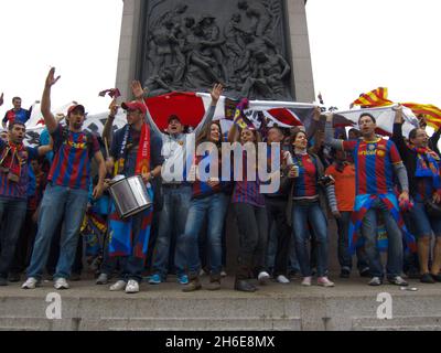 Barcelona football fans in Trafalgar Square ahead of tonights Champions ...