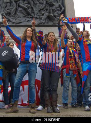 Barcelona football fans in Trafalgar Square ahead of tonights Champions ...