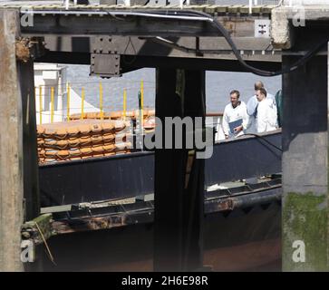 Woolwich Ferry BEN WOOLLACOTT crew training on the River Thames with ...