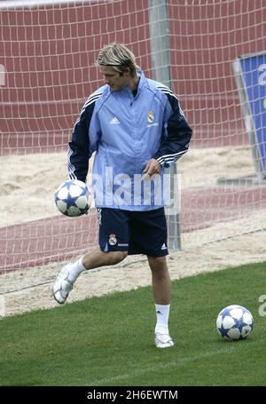 Footballer David Beckham pictured during a Real Madrid training session ...