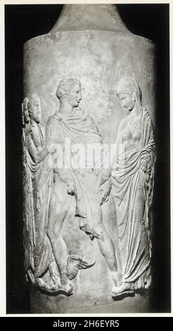 Funeral lecythus of Myrrhine,in white marble Stock Photo - Alamy