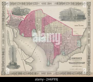 Johnson's Georgetown and the City of Washington DC 1861 old antique map ...