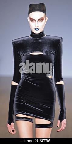 A model on the runway during the Hannah Marshall show at Victoria House ...