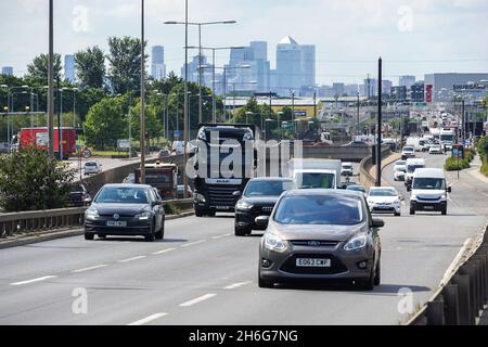 Traffic on A13 Alfreds Way road, London, England, United Kingdom, UK ...