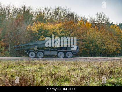British army Alvis unipower 8x8 tank bridge transporter in action on a ...