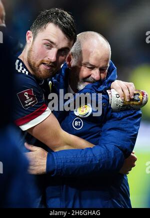 Scotland manager Steve Clarke with John Souttar following the UEFA ...