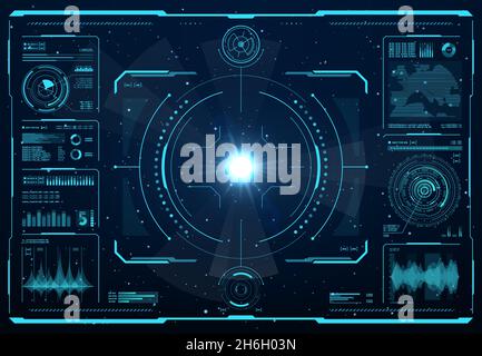 HUD spaceship or shuttle aircraft digital screen interface, vector ui or gui of Sci Fi space ...