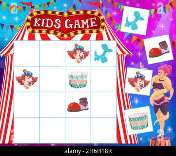 Circus sudoku kids game of vector education block puzzle. Logic game ...