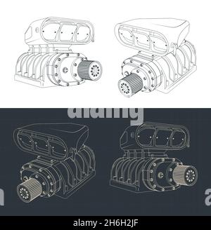 Stylized vector illustration of blueprints of supercharger Stock Vector ...