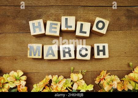 Hello March alphabet letters on colorful stripes background Stock Photo ...