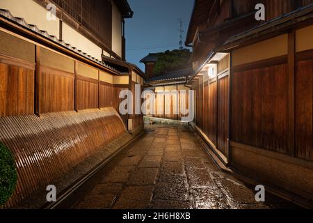 Medieval street with traditional japanese houses and storehouses in ...