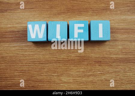 Top view of Wifi word made with wooden blocks Stock Photo - Alamy