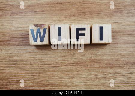 Top view of Wifi word made with wooden blocks Stock Photo - Alamy