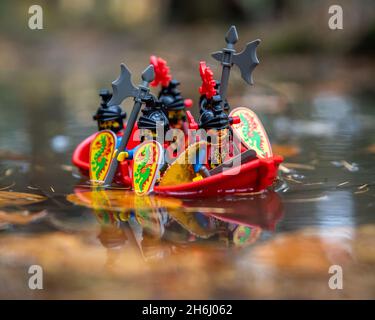 Lego classic knights minifigures in red boat Stock Photo - Alamy