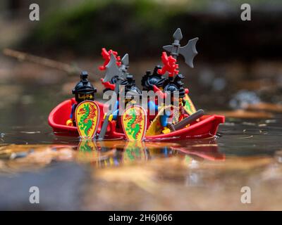 Lego classic knights minifigures in red boat Stock Photo - Alamy
