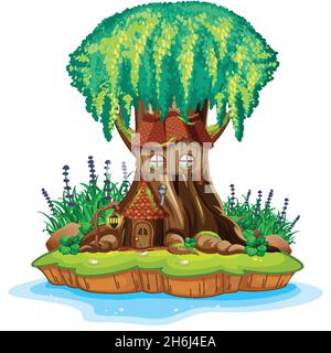 Fantasy tree house inside tree trunk illustration Stock Vector Image ...