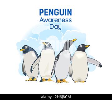 Penguin Awareness Day Vector Illustration on January 20, Featuring ...
