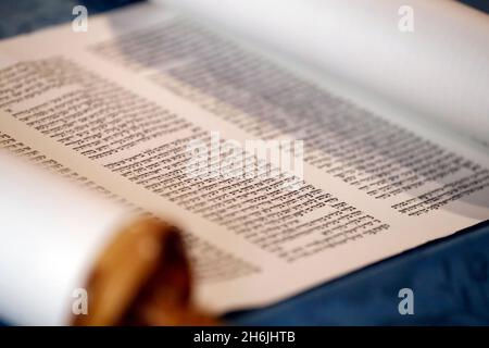 Torah scroll used in the ritual of Torah reading during Jewish prayers ...