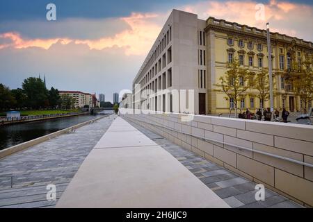 River promenade and Spree terraces at the new Berlin Palace or Humboldt ...