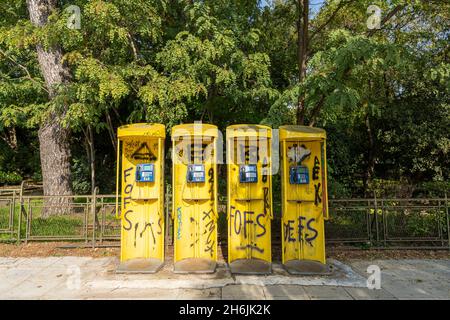 telephone yellow boxes in Athens, Greece Stock Photo - Alamy