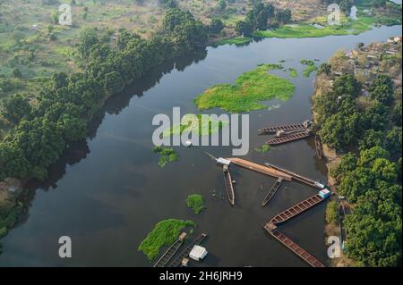 South Sudan. Nile River Transport, Villagers at Third Stop between Juba ...