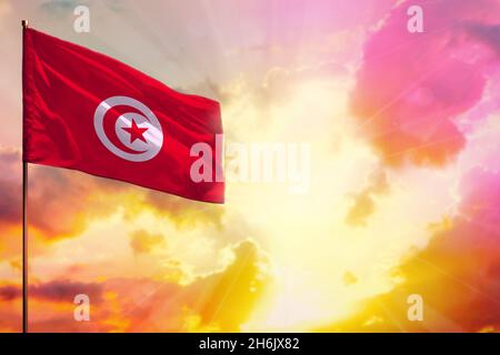 Fluttering Tunisia flag mockup with the place for your text on colorful ...