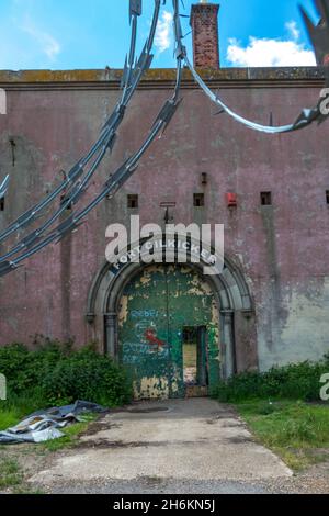 Fort Gilkicker entrance in extremely poor condition. Old fort is ...