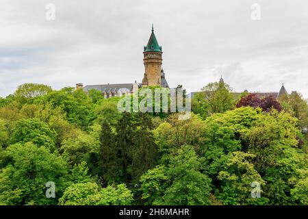 Spuerkeess Clock Tower in Luxembourg City Stock Photo - Alamy