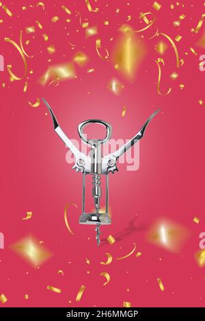 Creative layout with corkscrew and flying confetti. Minimal Holiday ...