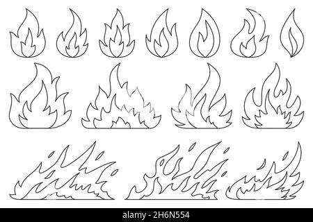 Flammable sign linear icon. Thin line illustration. Fire contour symbol ...