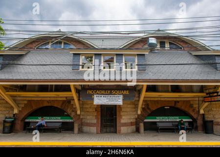 Boston Metro MBTA Newton Centre station at Piccadilly Square in Newton ...