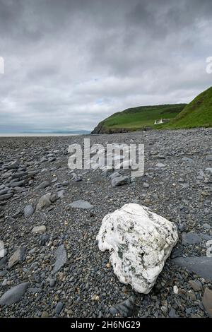 Sarn Gynfelyn shingle beach at Wallog on the coast of Cardigan bay near ...