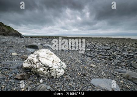 Sarn Gynfelyn shingle beach at Wallog on the coast of Cardigan bay near ...