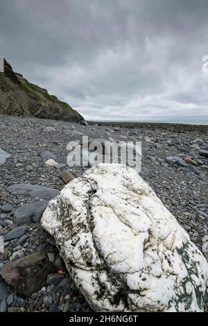 Sarn Gynfelyn shingle beach at Wallog on the coast of Cardigan bay near ...