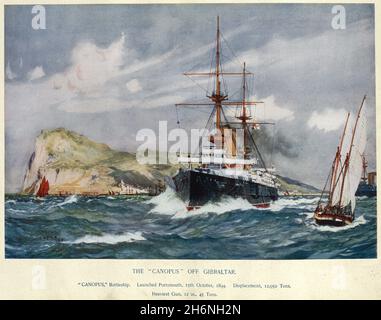 19th Century Pre-dreadnought British battleships at sea. Built between ...