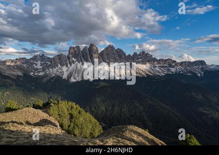 View of the Geisler Peaks, Geisler Group, Vilnoess Valley, South Tyrol ...