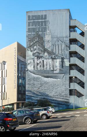 Wall mural indicating parts of Glasgow city and disciplines taught at ...