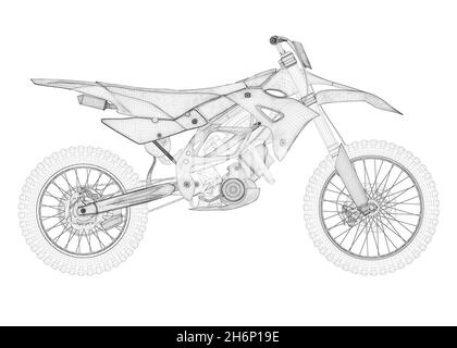 Wireframe of off-road cross motorcycle from black lines isolated on ...